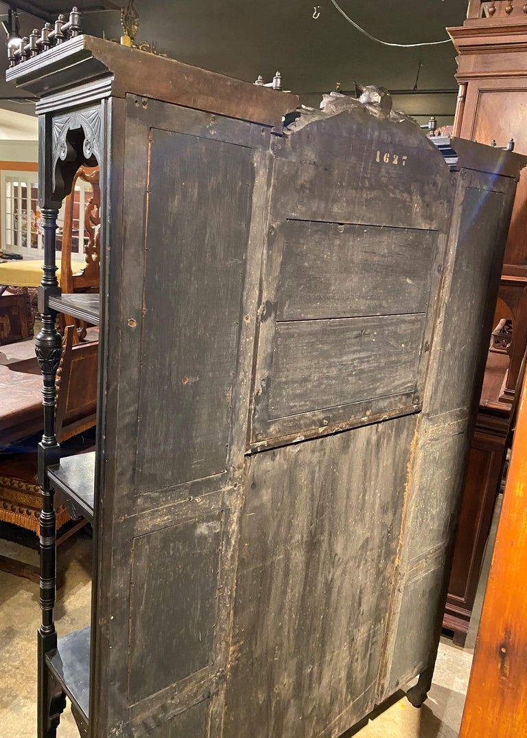 Ebonized Étagère Cabinet with Owl Crest Attributed to Bancroft and Dyer ...