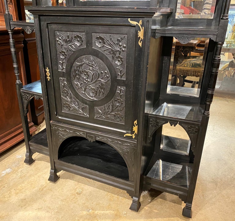 Ebonized Étagère Cabinet with Owl Crest Attributed to Bancroft and Dyer ...