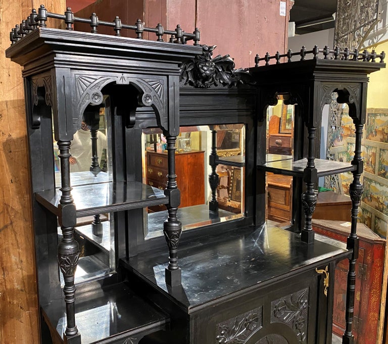 Ebonized Étagère Cabinet with Owl Crest Attributed to Bancroft and Dyer ...