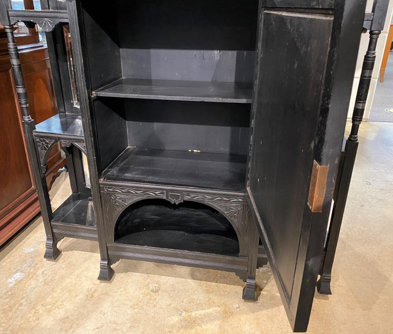 Ebonized Étagère Cabinet with Owl Crest Attributed to Bancroft and Dyer ...