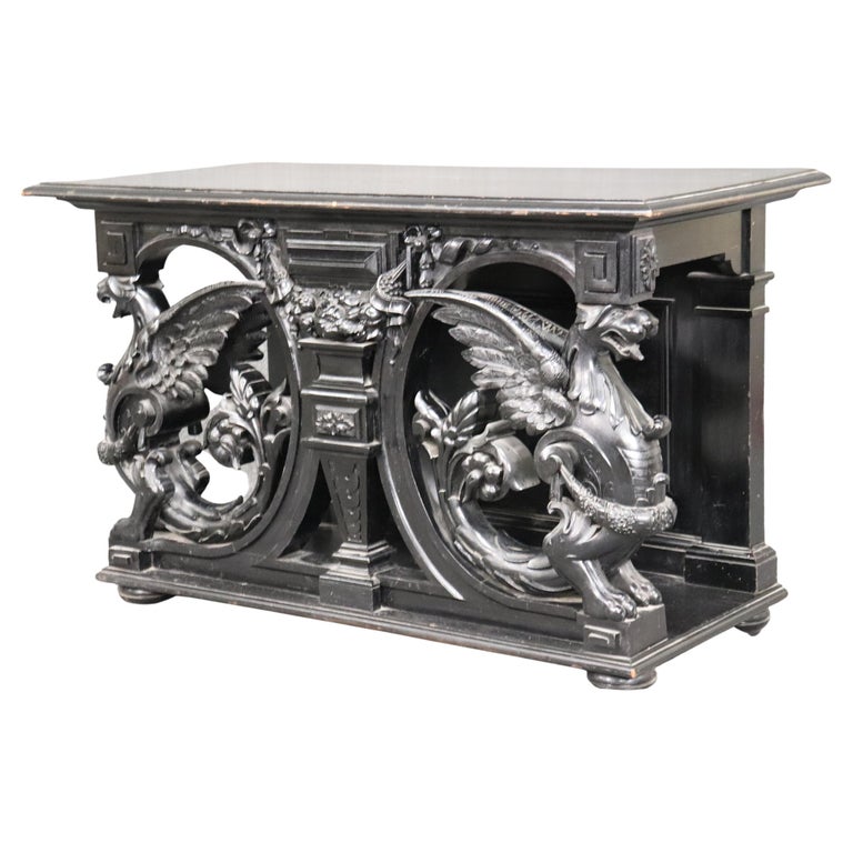 Ebonized Highly Carved Victorian Winged Griffin Console Table, circa ...