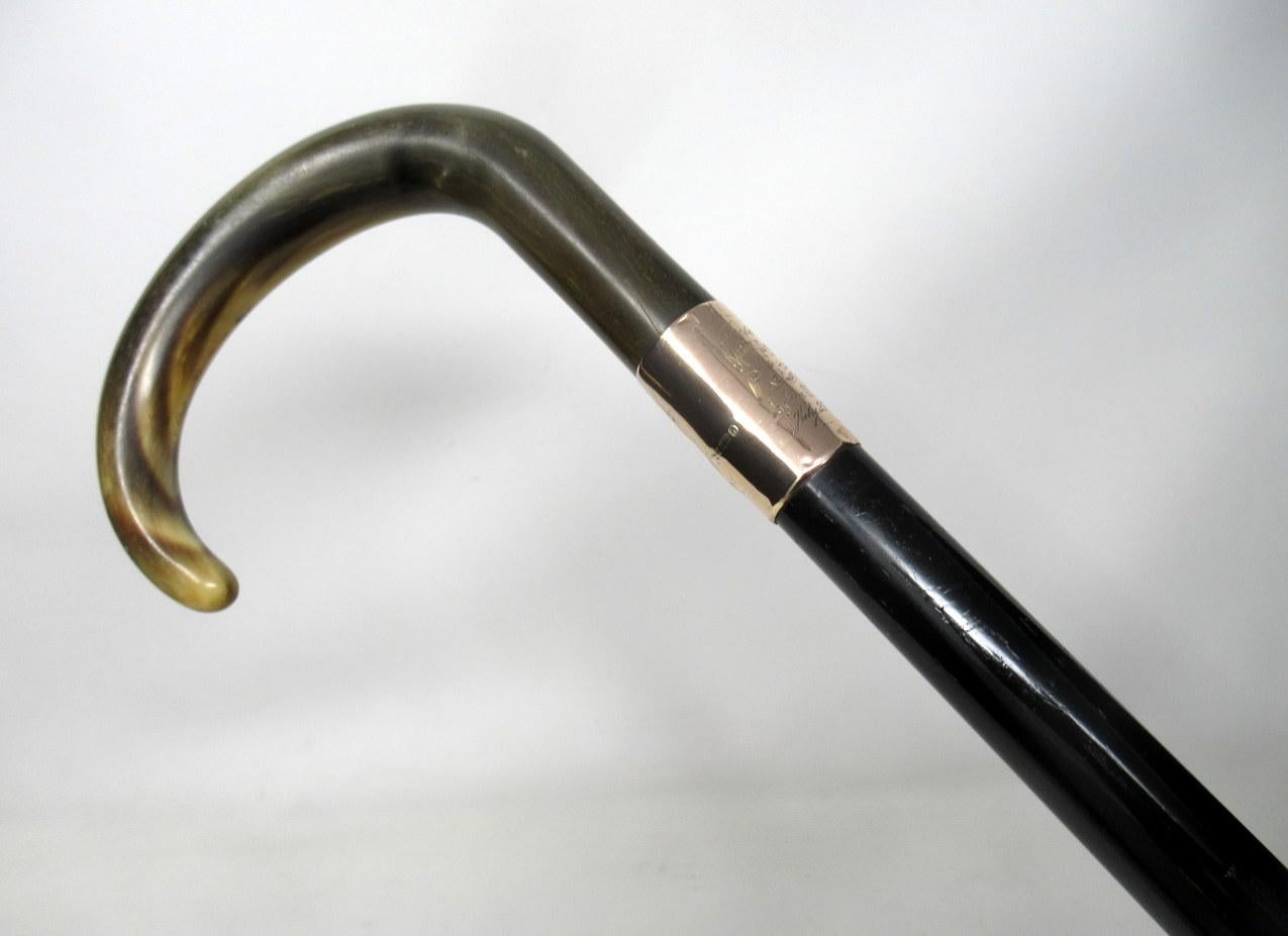 Ebonized Ladys Gents Walking Cane Stick 9-Carat Gold Collar London ...