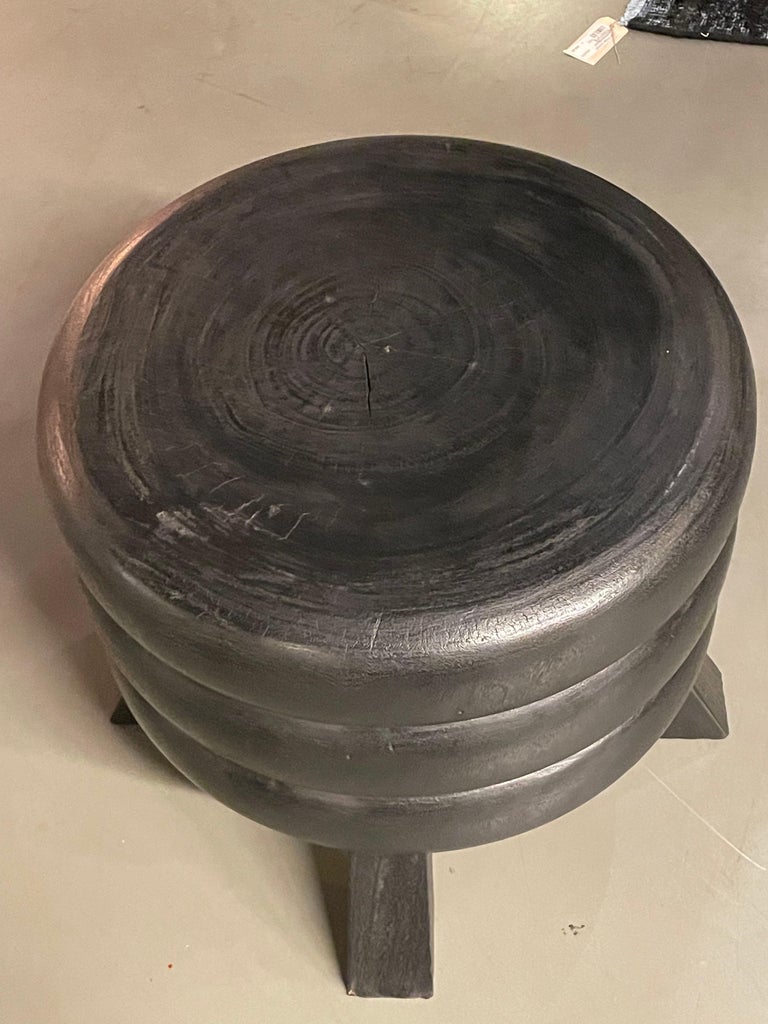 Ebonized Lychee Round Wood End Table, Indonesia, Contemporary For Sale ...