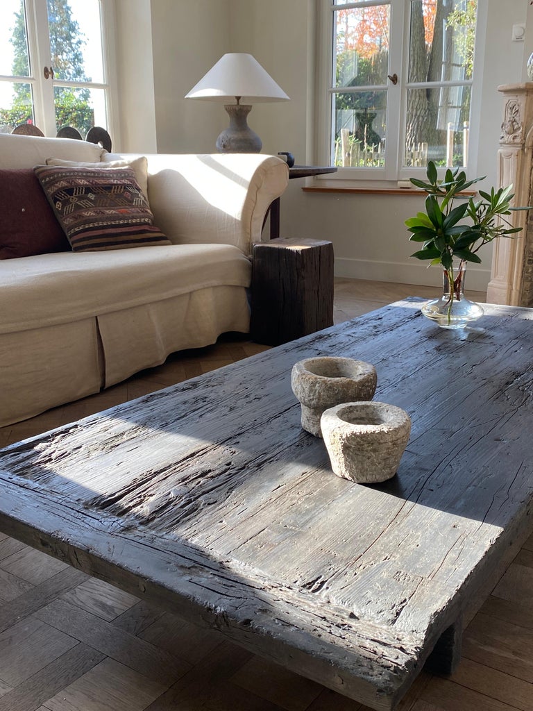 Ebonized Table in Old Larch Wood at 1stDibs