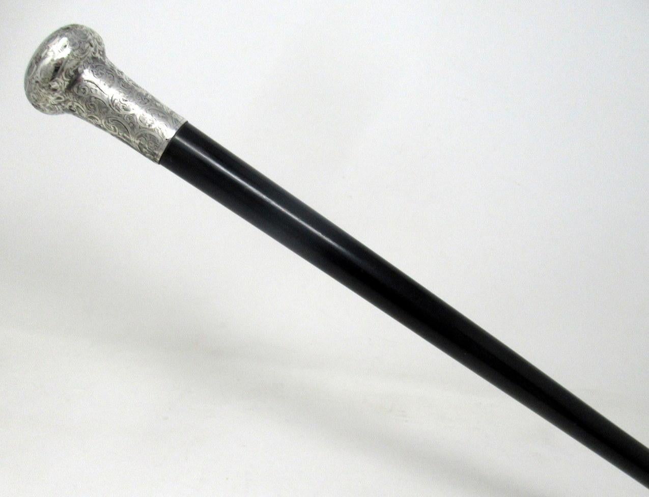 Ebonized Walking Stick Cane Sterling Silver Handled Jonathan Howell ...