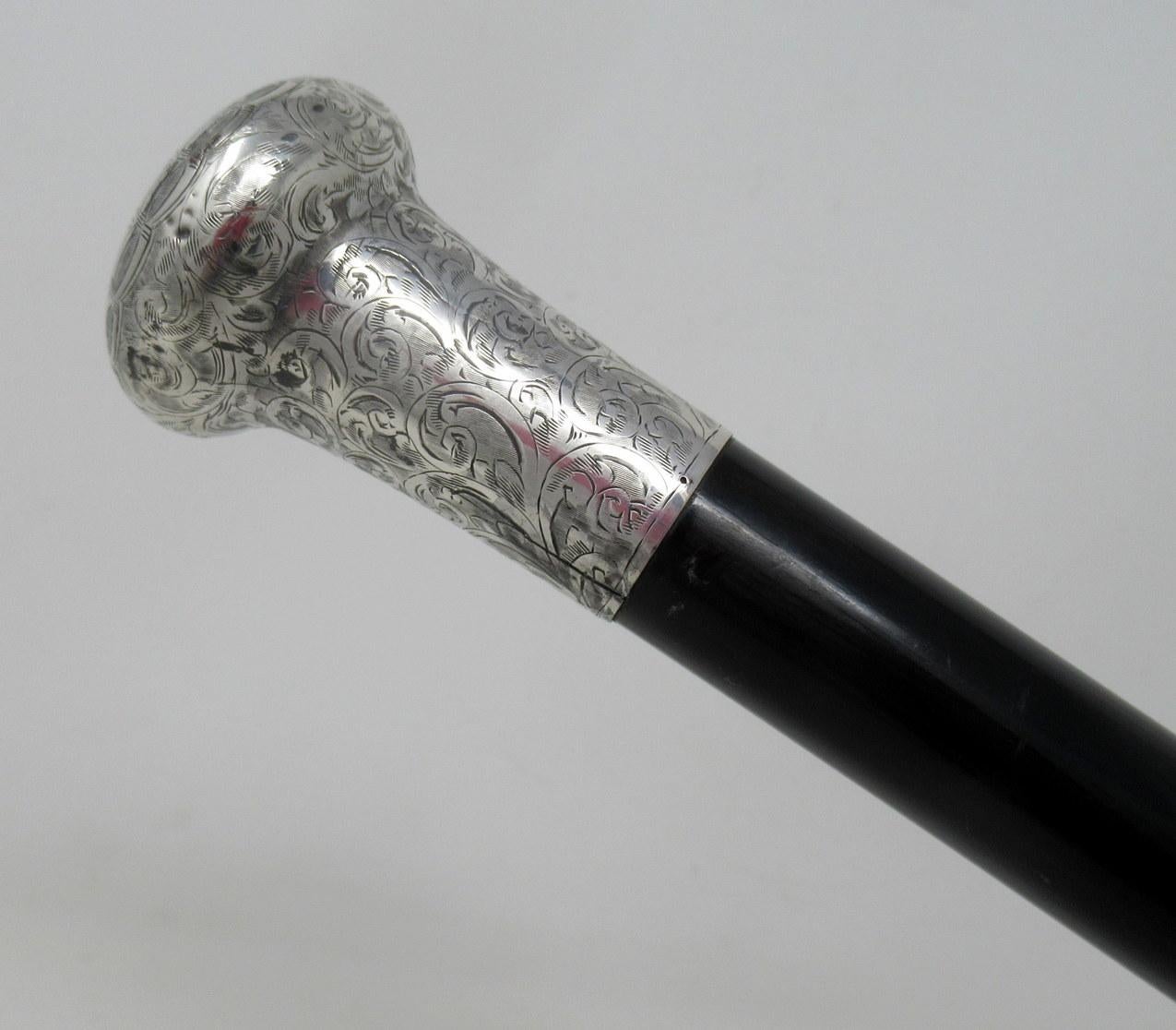 Ebonized Walking Stick Cane Sterling Silver Handled Jonathan Howell ...