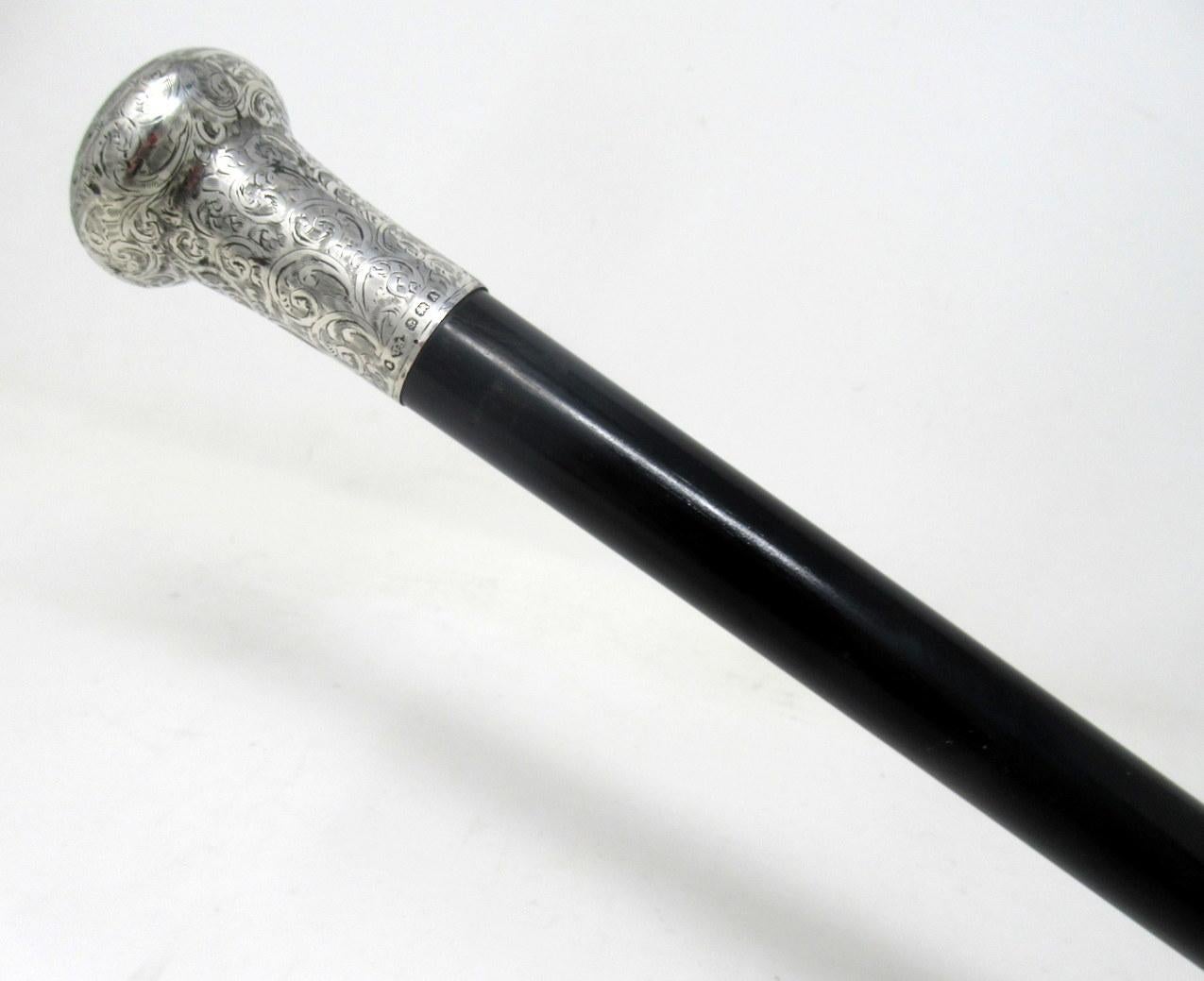 Ebonized Walking Stick Cane Sterling Silver Handled Jonathan Howell ...