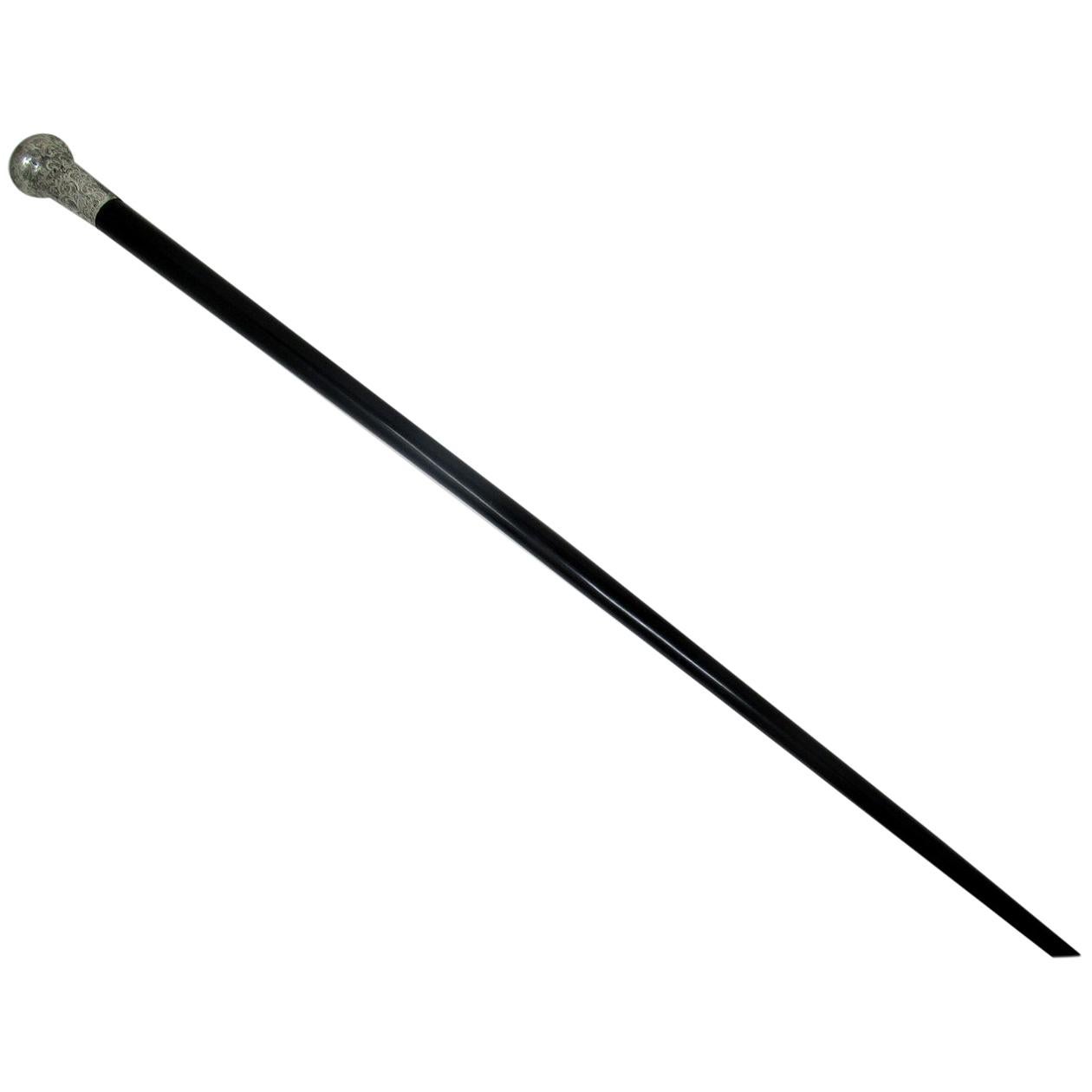 Ebonized Walking Stick Cane Sterling Silver Handled Jonathan Howell ...