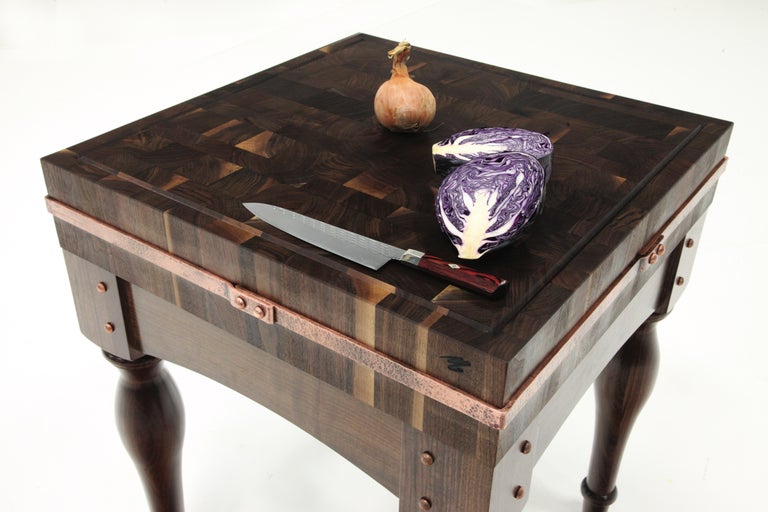 Ebonized White Oakwood Copper Butcher Block with Hand Turned Legs by ...