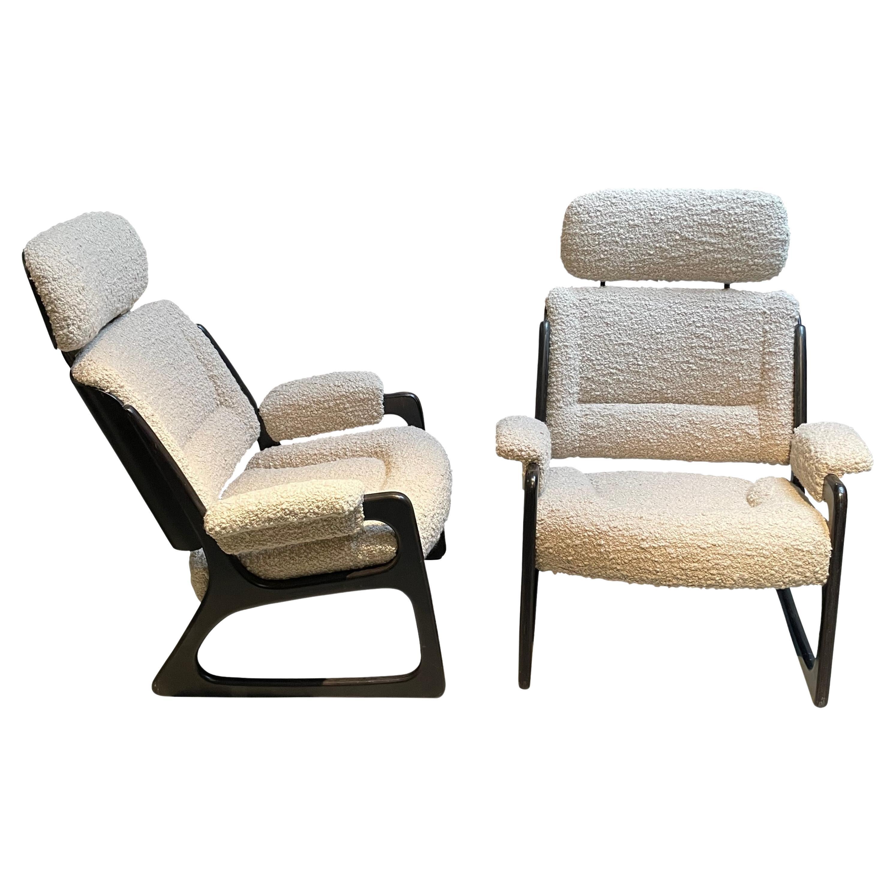 Ebonized Wood Frame Upholstered Pair Chairs, Italy, 1960s For Sale at ...