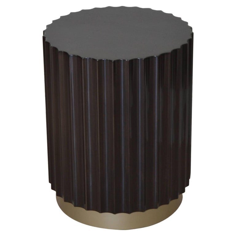 Ebony Brown Coloumn Round Side Coffee / Drum Table with Brass Painted ...