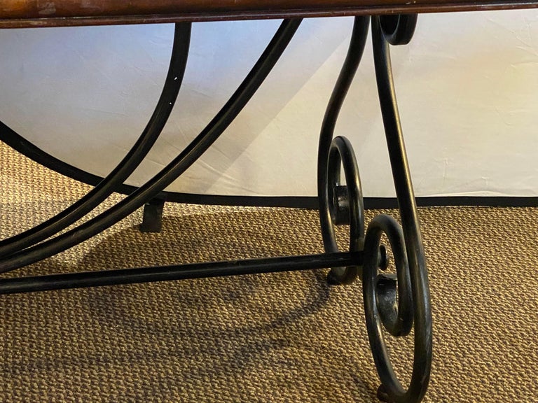 Ebony Metal and Brass Scroll Base Dining Table Wood Top Baroque Style ...