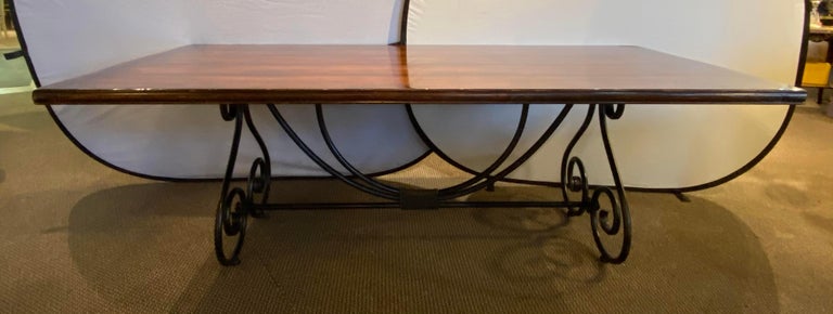 Ebony Metal and Brass Scroll Base Dining Table Wood Top Baroque Style ...