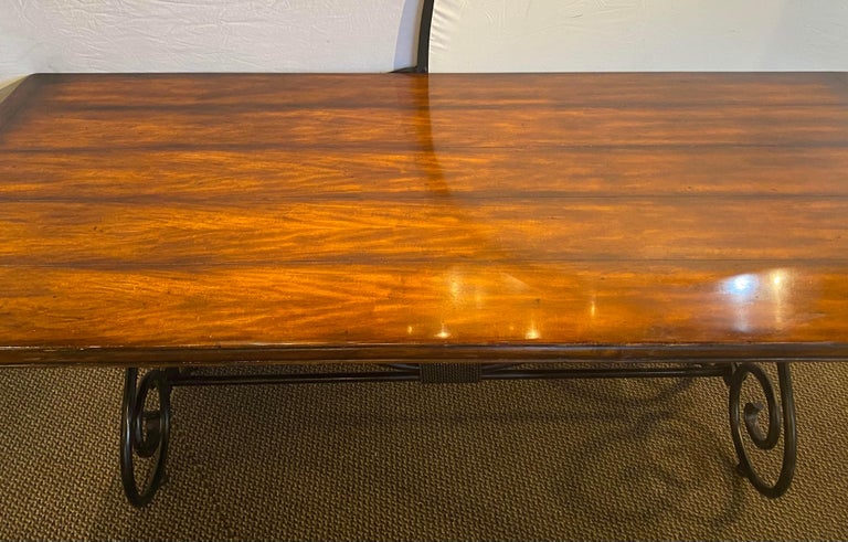 Ebony Metal and Brass Scroll Base Dining Table Wood Top Baroque Style ...