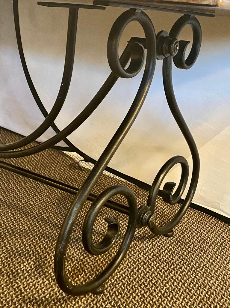 Ebony Metal and Brass Scroll Base Dining Table Wood Top Baroque Style ...