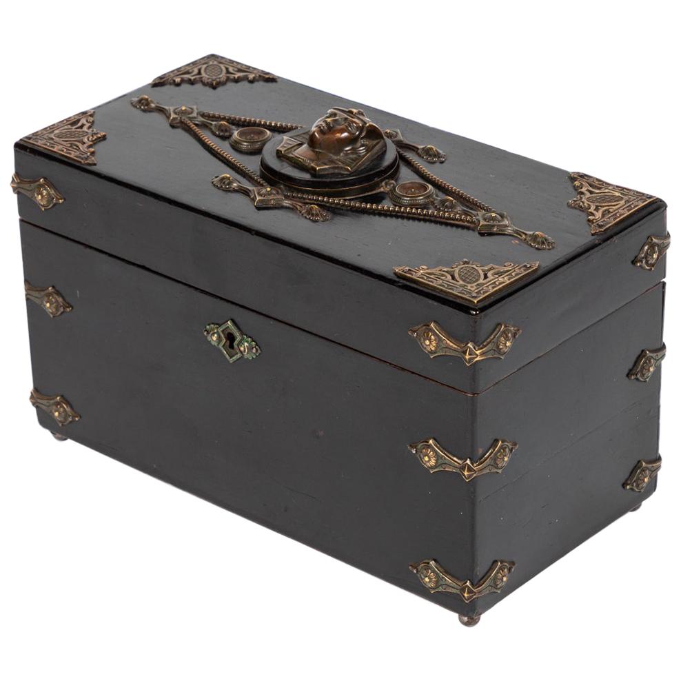 19th Century Ebonized and Decorated Box with Ornate Hardware For Sale ...