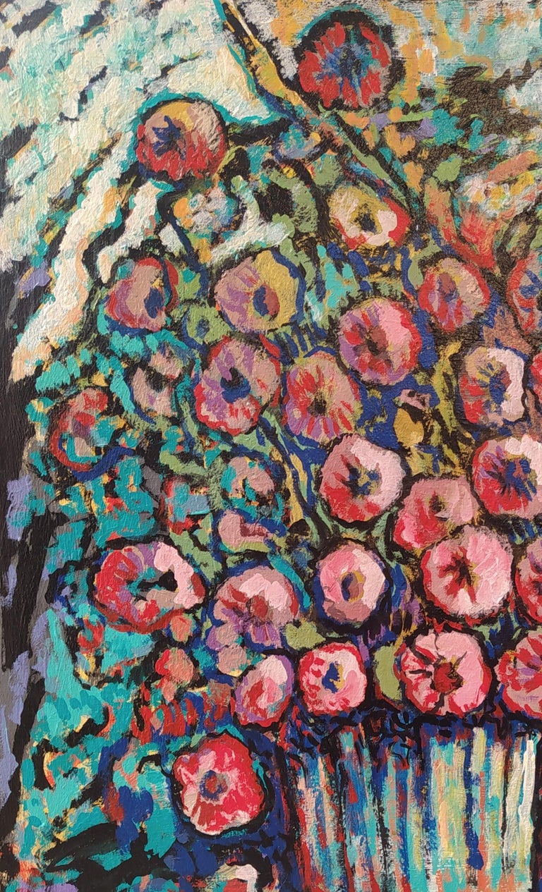 E.C. Bell - "Flowers" - Colorful vertical expressionist still-life ...