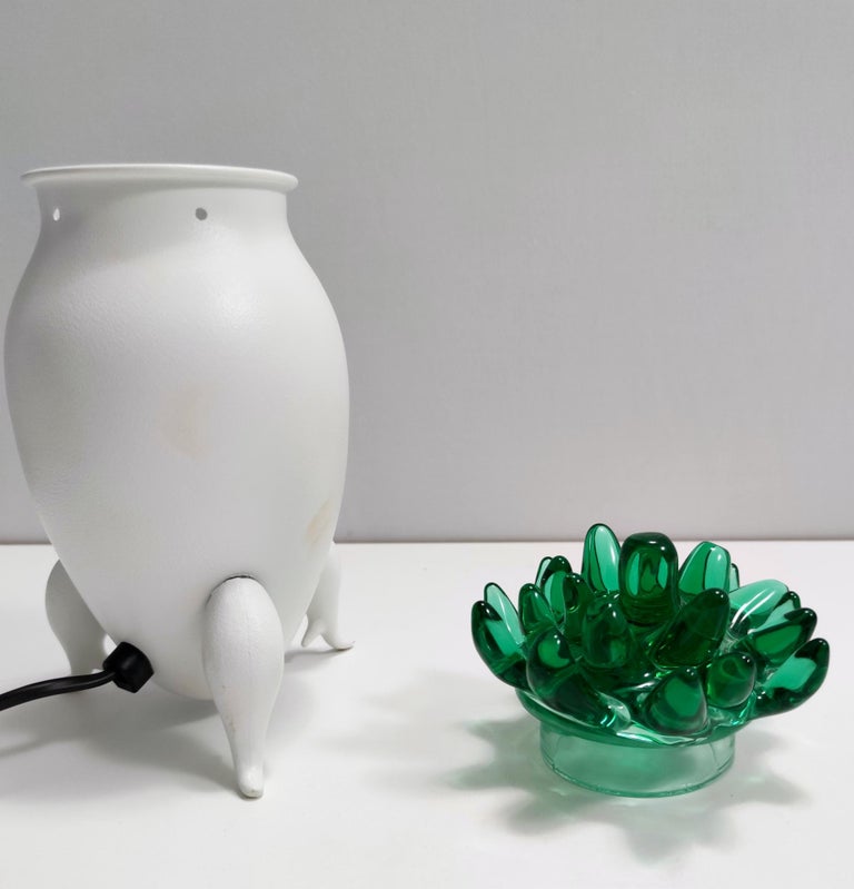 Eccentric Postmodern Green Murano Glass and White Aluminum Table Lamp ...