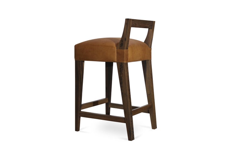 Exotic Wood Contemporary Stool in Leather from Costantini, Ecco For ...