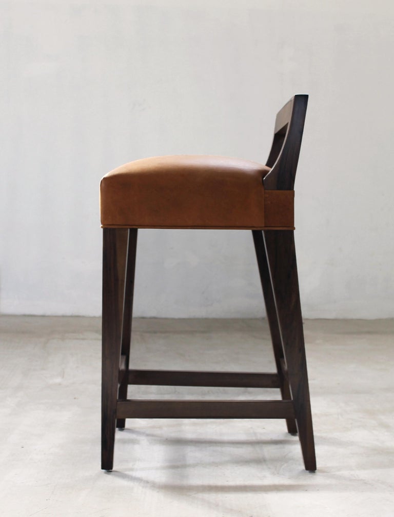 Exotic Wood Contemporary Stool in Leather from Costantini, Ecco For ...