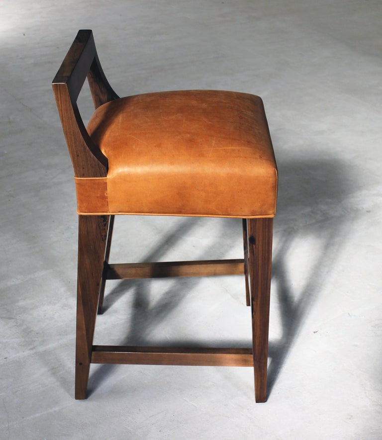 Exotic Wood Contemporary Stool in Leather from Costantini, Ecco For ...