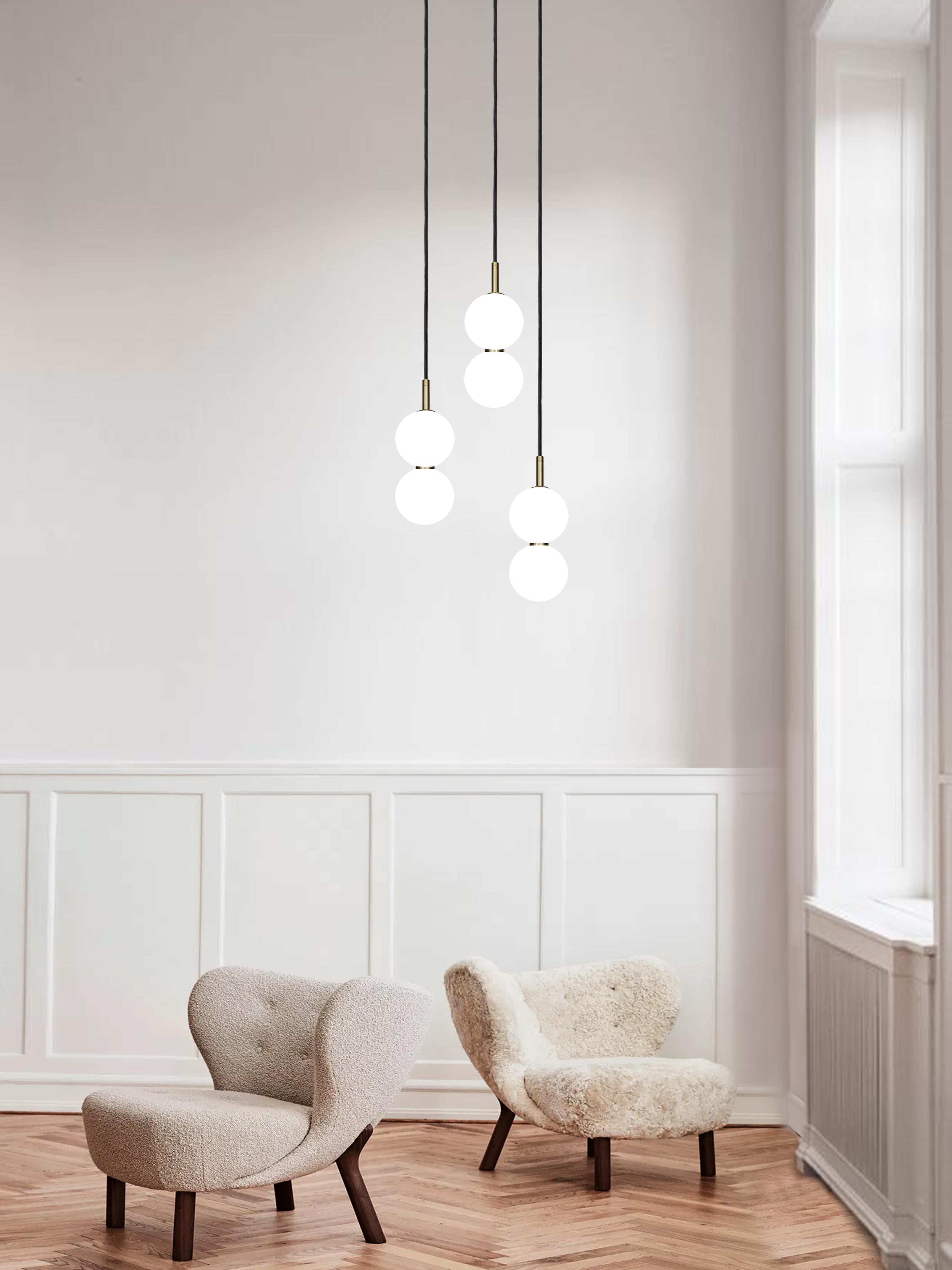 Echo Lamp Cluster, 3-Piece. Opal Glass Orbs, Brass Metalwork ...