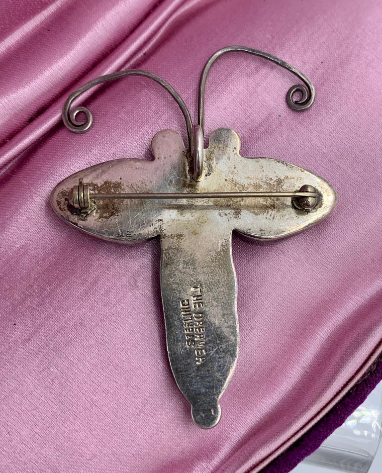 Echo of the Dreamer Butterfly Moth Pendant Brooch Amethyst Pearl Sterling Silver For Sale at 1stDibs