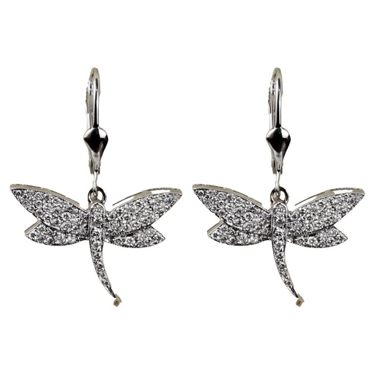 ECJ Collection 18k White Gold 0.78ctw Diamond "Dragon Fly" Earrings For ...