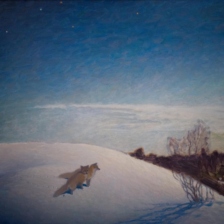 Ecke Hedberg - Two Foxes in Twilight Landscape by Swedish Artist Ecke ...