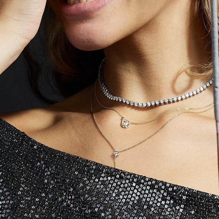 Ecksand 14k Yellow Gold Lariat Two Diamond Necklace For Sale at 1stDibs