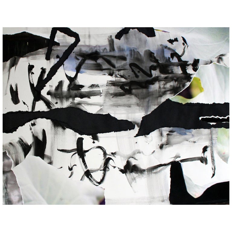 « Eclipse », 2018, un collage de techniques mixtes noir, blanc et bleu ...