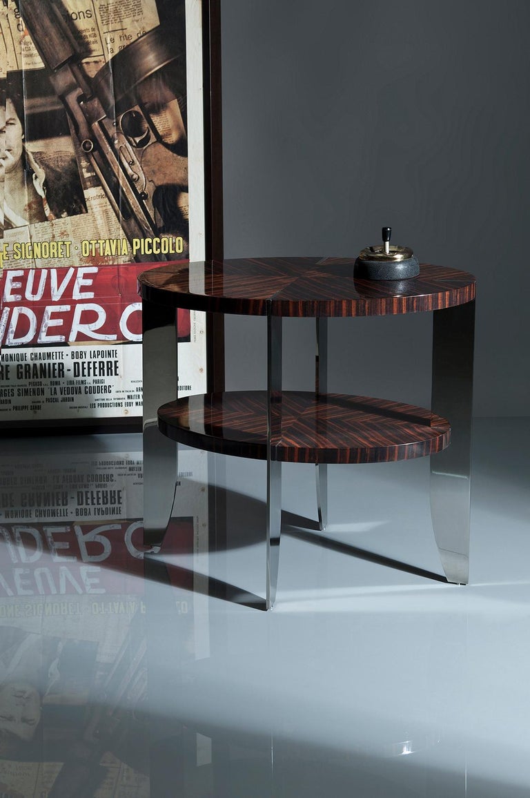 Eclipse, Side Table in Natural Macassar and Polished Stainless Steel ...