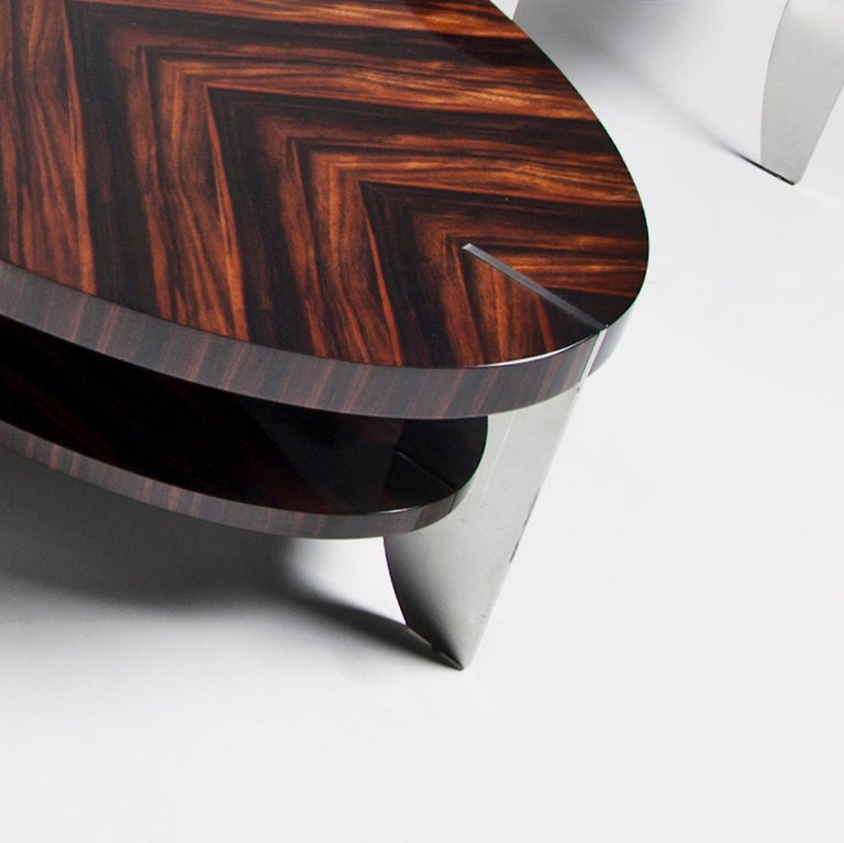 Eclipse, Side Table in Natural Macassar and Polished Stainless Steel ...