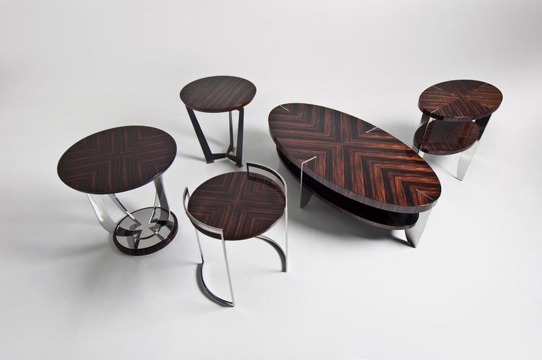 Eclipse, Side Table in Natural Macassar and Polished Stainless Steel ...