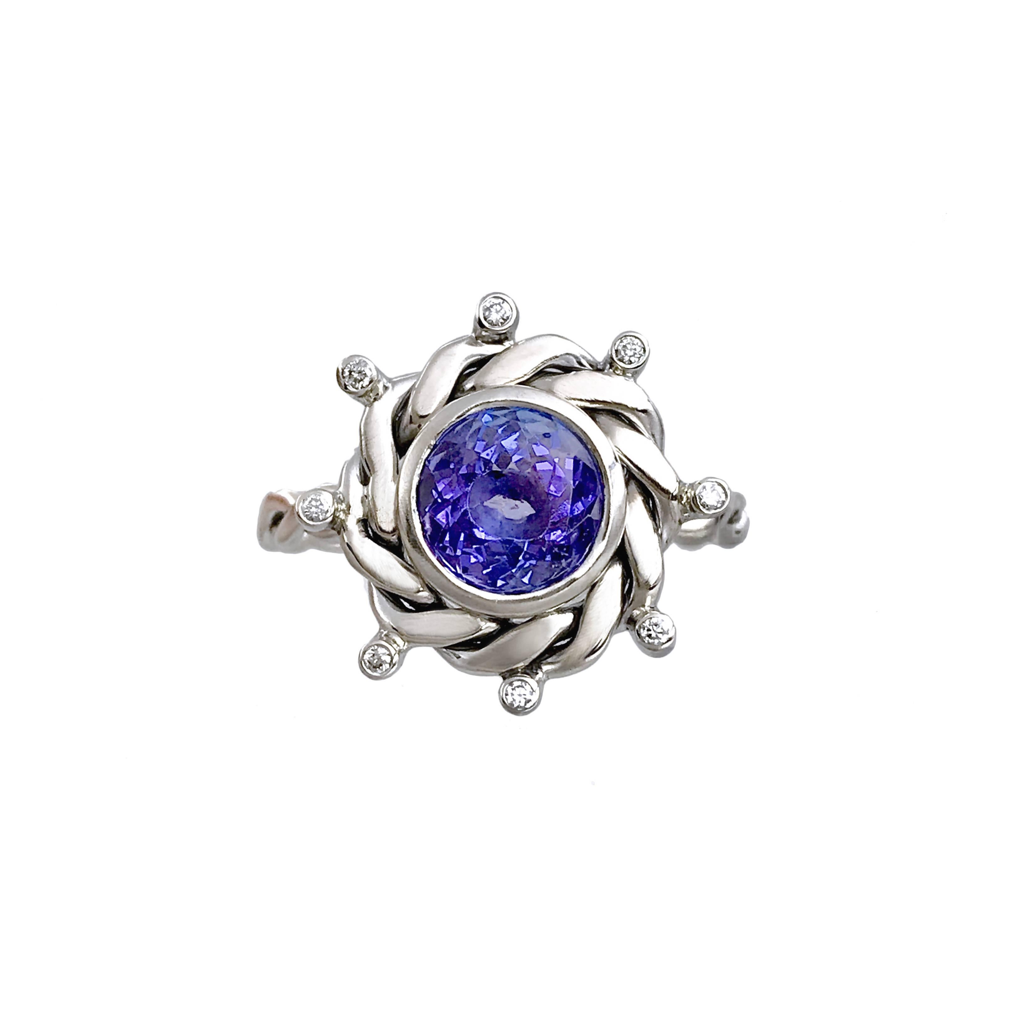 Eclipse Tanzanite and Diamond Swirl Twist Solitaire 18 Karat White Gold ...