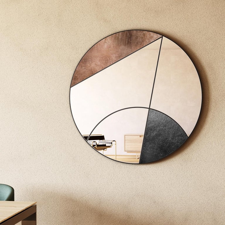 Eclipsis III 80 Wall Mirror Copper and Black Leather by Atlasproject ...