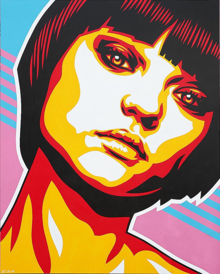 Ed Booth - “Might and Mercy” Blue, Red, Yellow, and Pink Toned Abstract ...