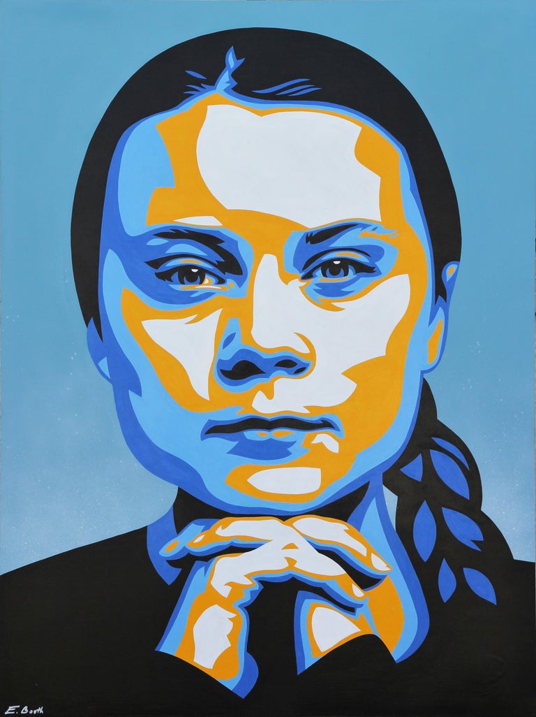 Ed Booth - Greta Thunberg “Greta” Blue, Yellow, and Black Abstract ...