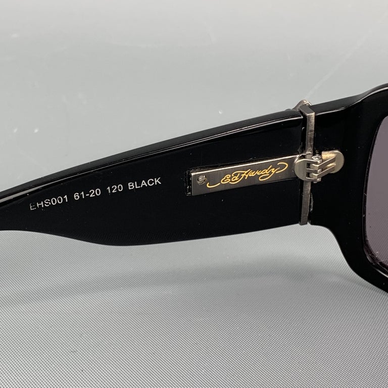 ED HARDY Black Acetate Swarovski Skull and Roses Oversized Sunglasses ...