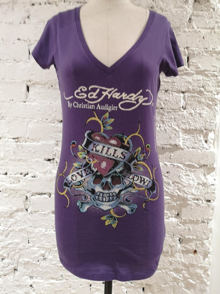Ed Hardy purple cotton t-shirt For Sale at 1stDibs