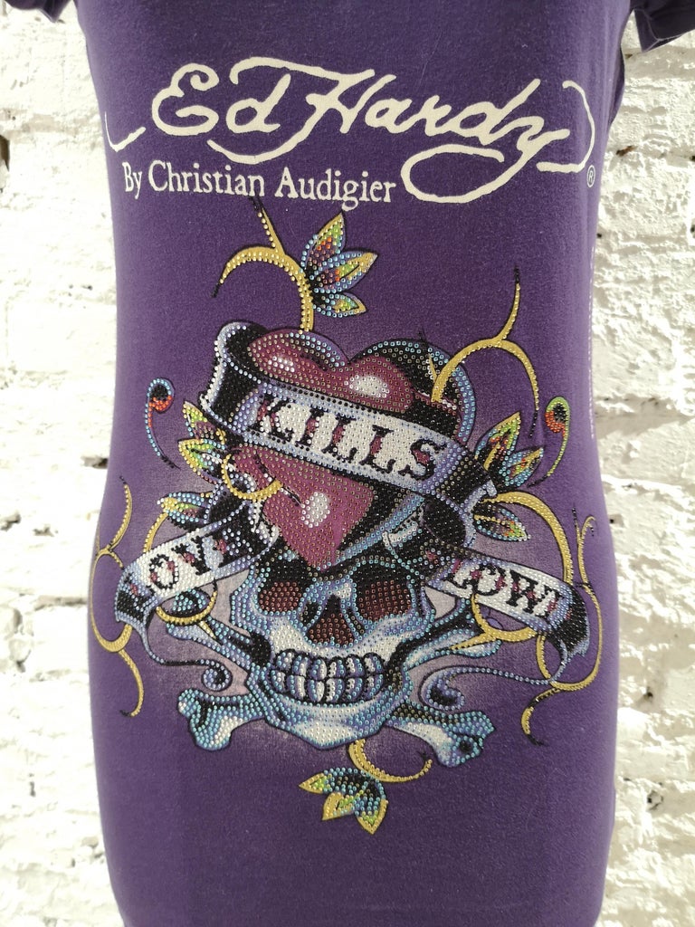 Ed Hardy purple cotton t-shirt For Sale at 1stDibs