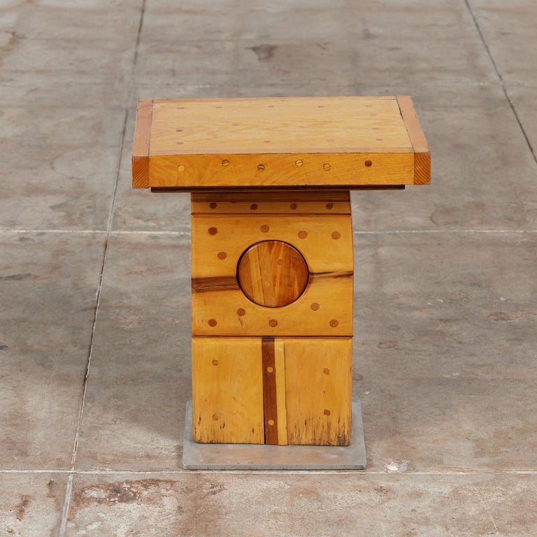 Ed Hart Mixed Woods Pedestal Side Table For Sale at 1stDibs