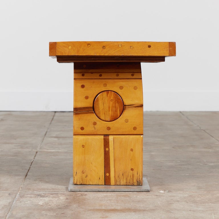 Ed Hart Mixed Woods Pedestal Side Table For Sale at 1stDibs