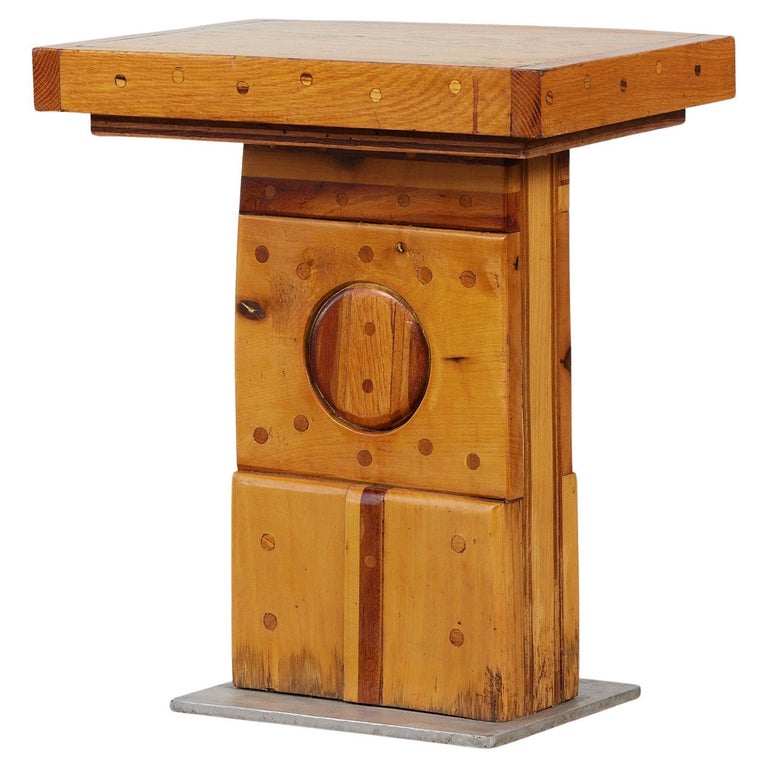 Ed Hart Mixed Woods Pedestal Side Table For Sale at 1stDibs