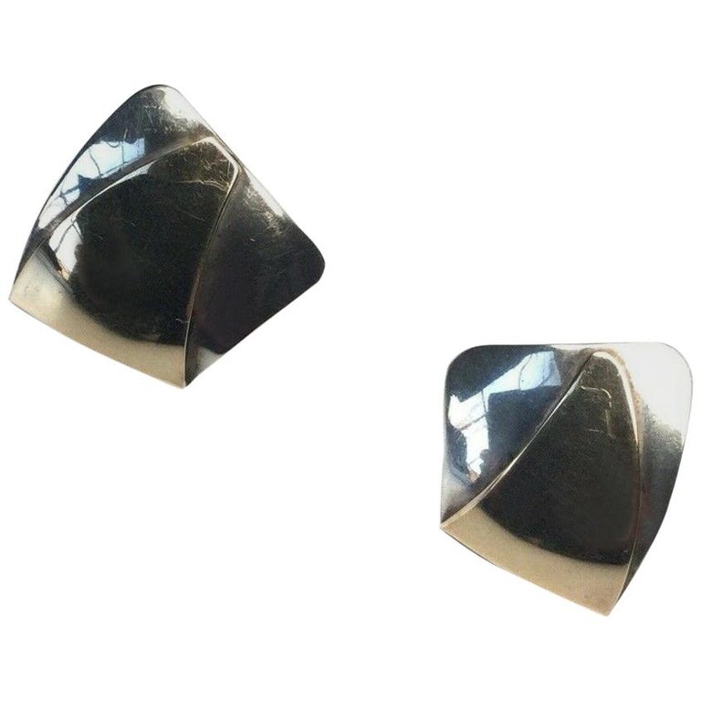 Ed Levin Modernist 14 Karat Sterling Silver Modernist Earrings For Sale ...