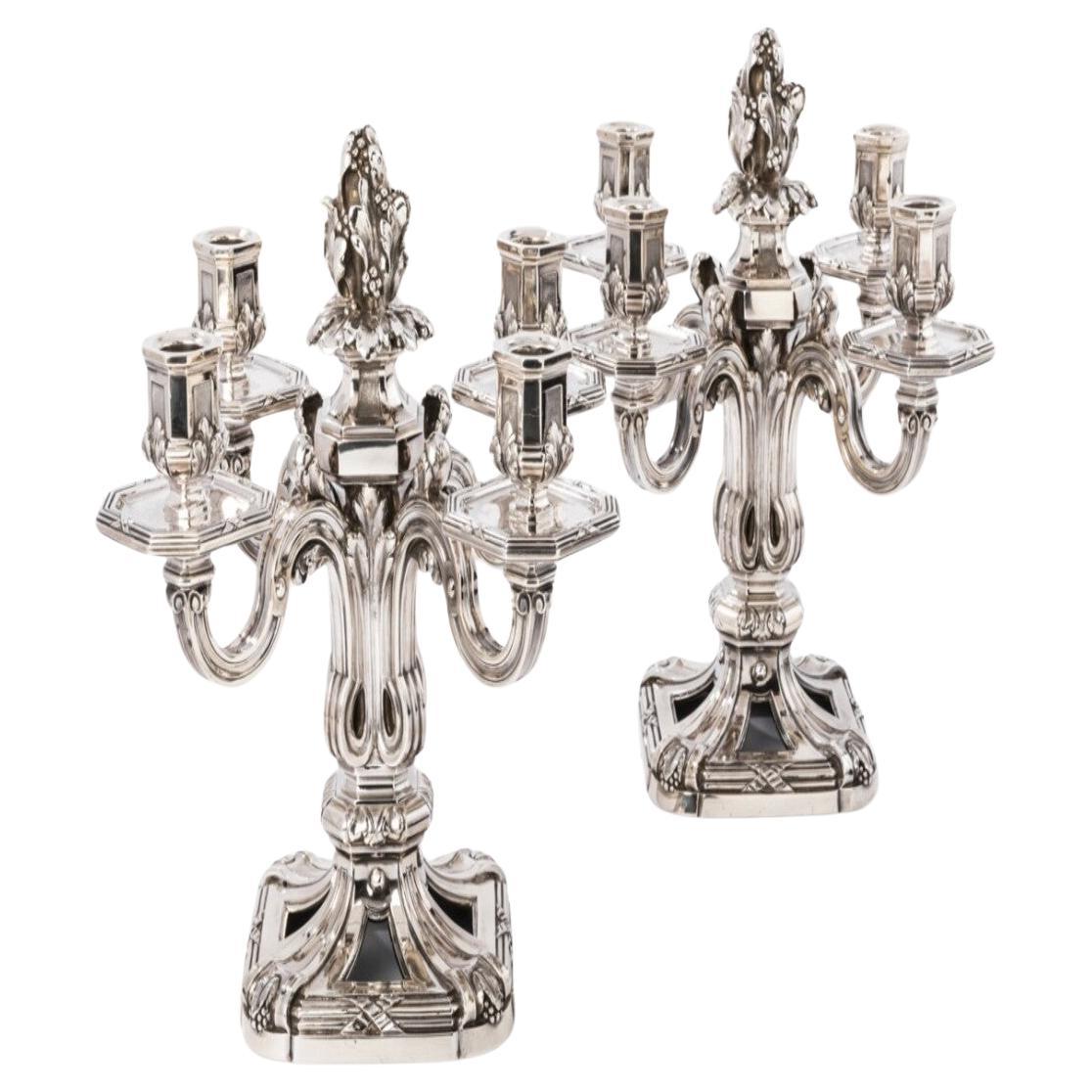 GOLDSMITH TETARD FRÈRES - Pair of Candelabra in Sterling Silver CIRCA ...