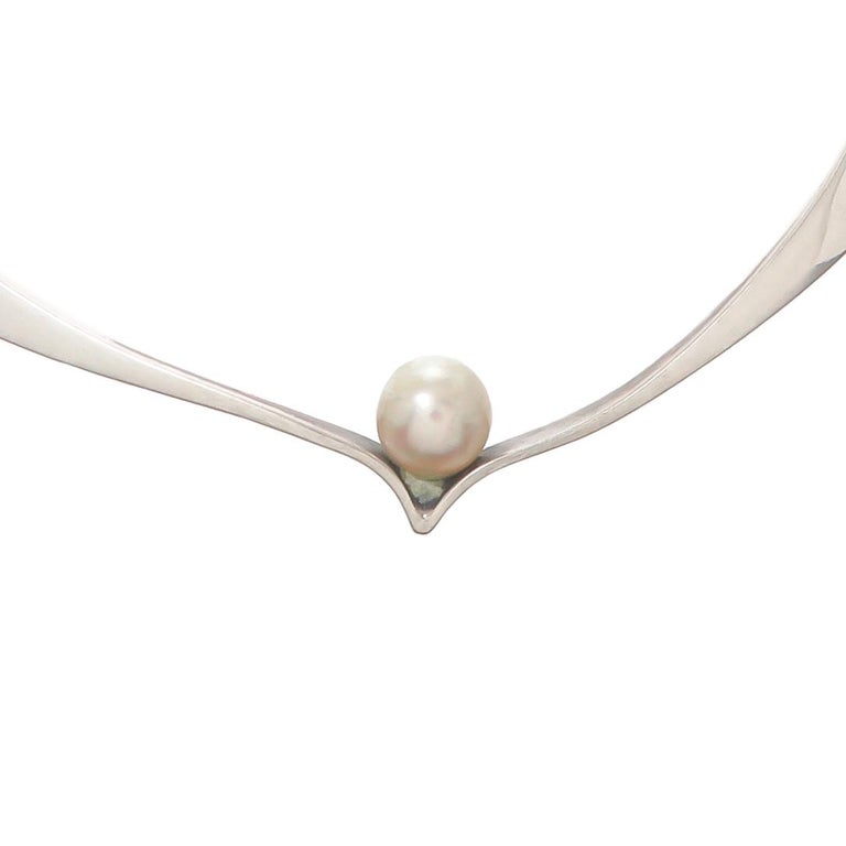 Ed Weiner Mid-Century Modernist Silver and Pearl Necklace at 1stDibs