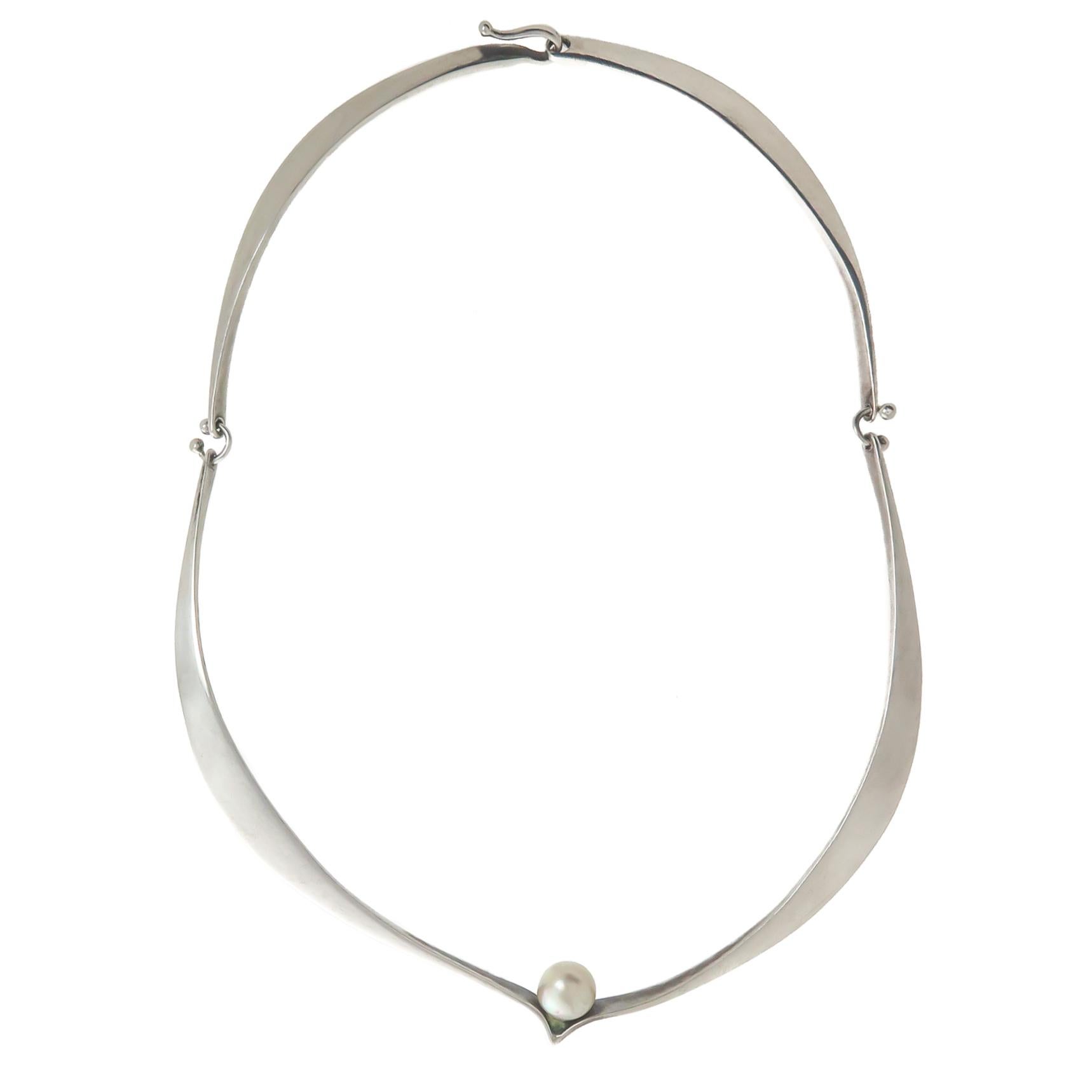 Ed Weiner Mid-Century Modernist Silver and Pearl Necklace at 1stDibs