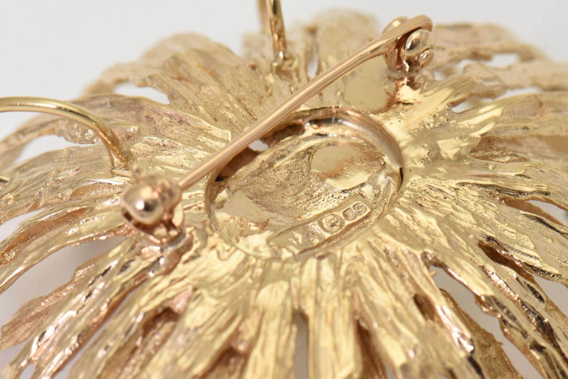 Ed Weiner Style Diamond Pearl Textured Yellow Gold Starburst Pendant ...