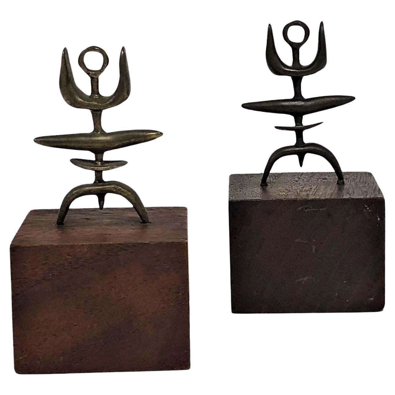 Ed Wiener, A Pair of Abstract Modernist Miniature Bronze Sculptures, ca ...